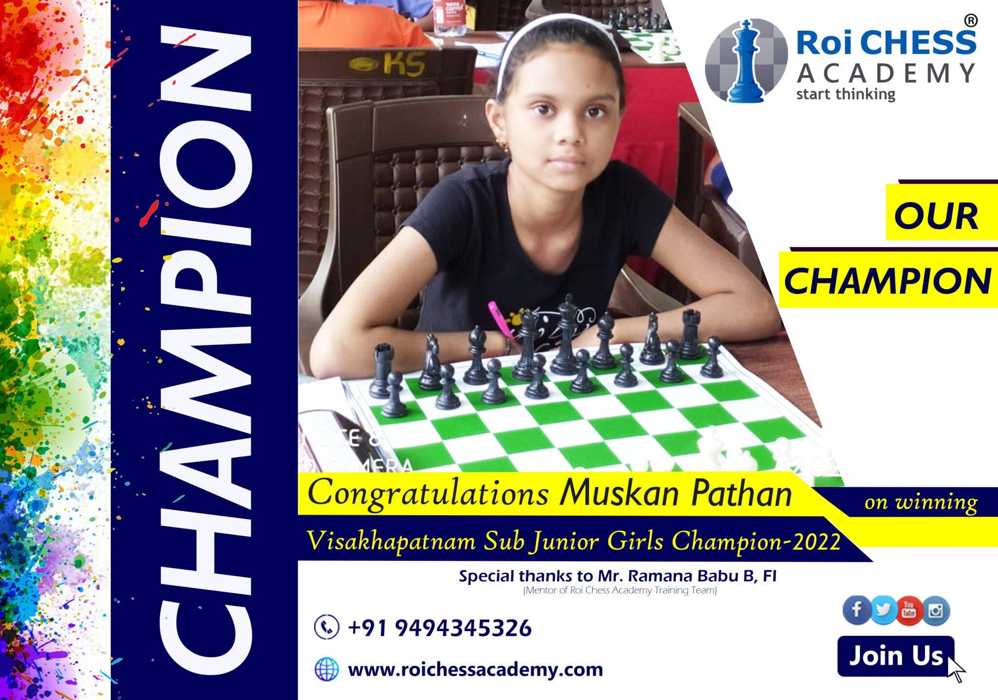 Muskan wins sub-juniors title - Roi Chess Academy®